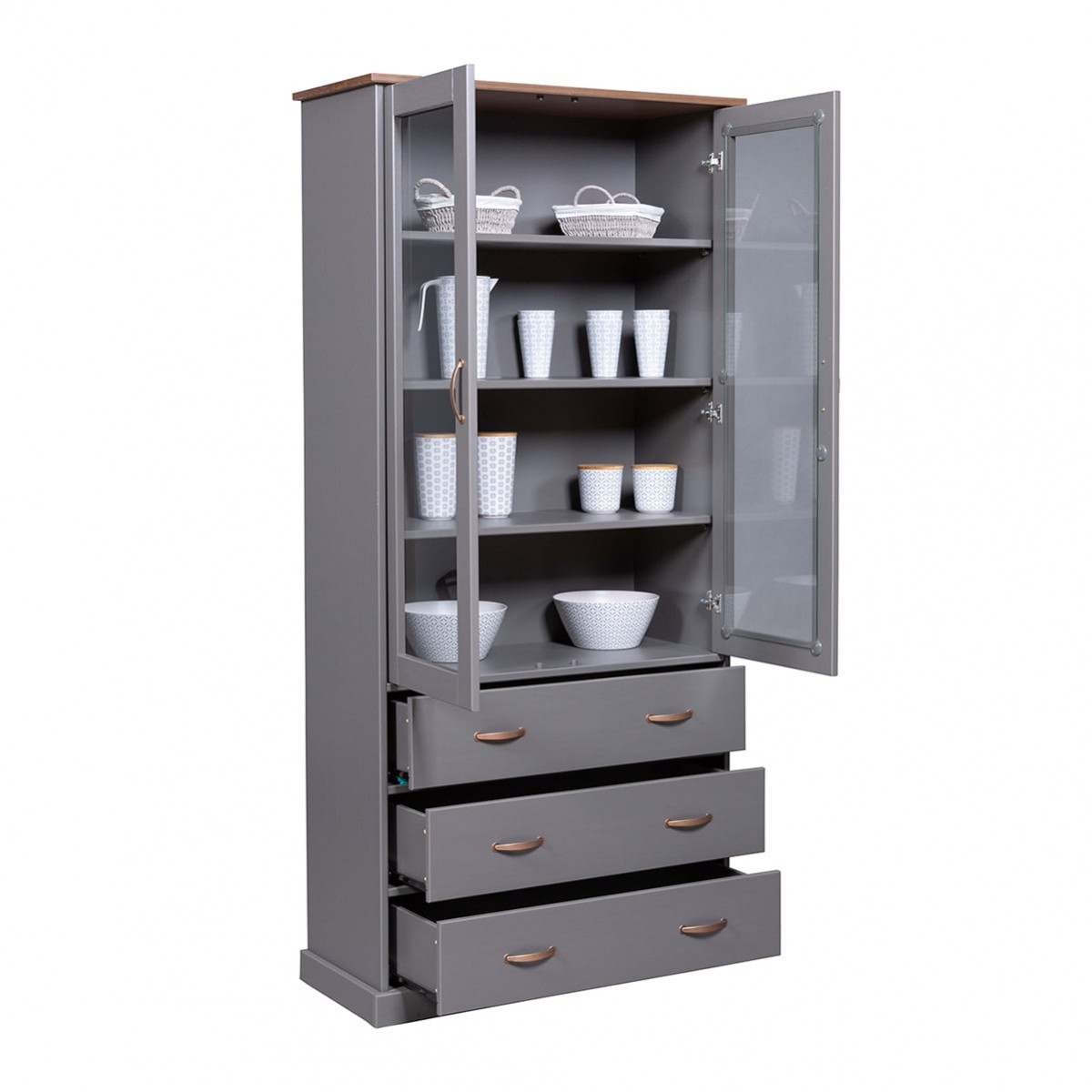 MELINA - Vitrine 2 Portes 3 Tiroirs en MDF Laqué Gris Foncé