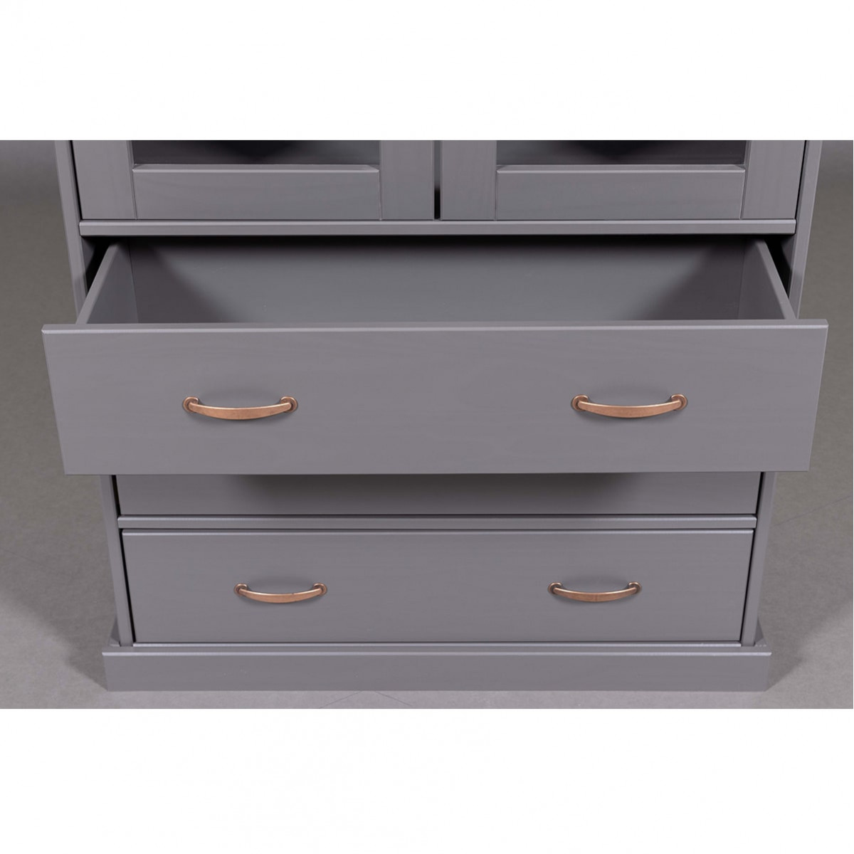 MELINA - Vitrine 2 Portes 3 Tiroirs en MDF Laqué Gris Foncé