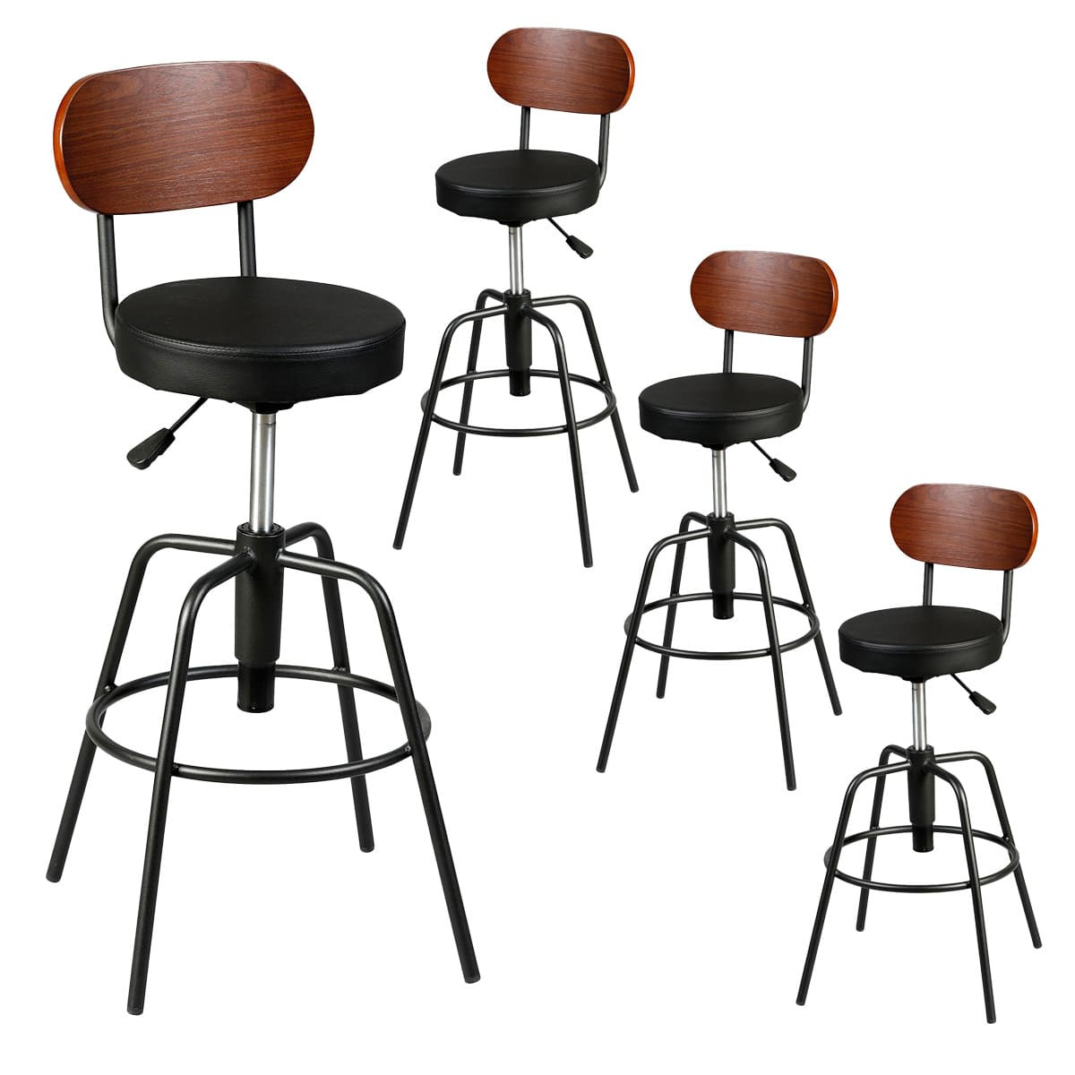 ROBUSTO - Lot de 4 Tabourets de Bar Réglables Pivotants Noirs - Altobuy ...