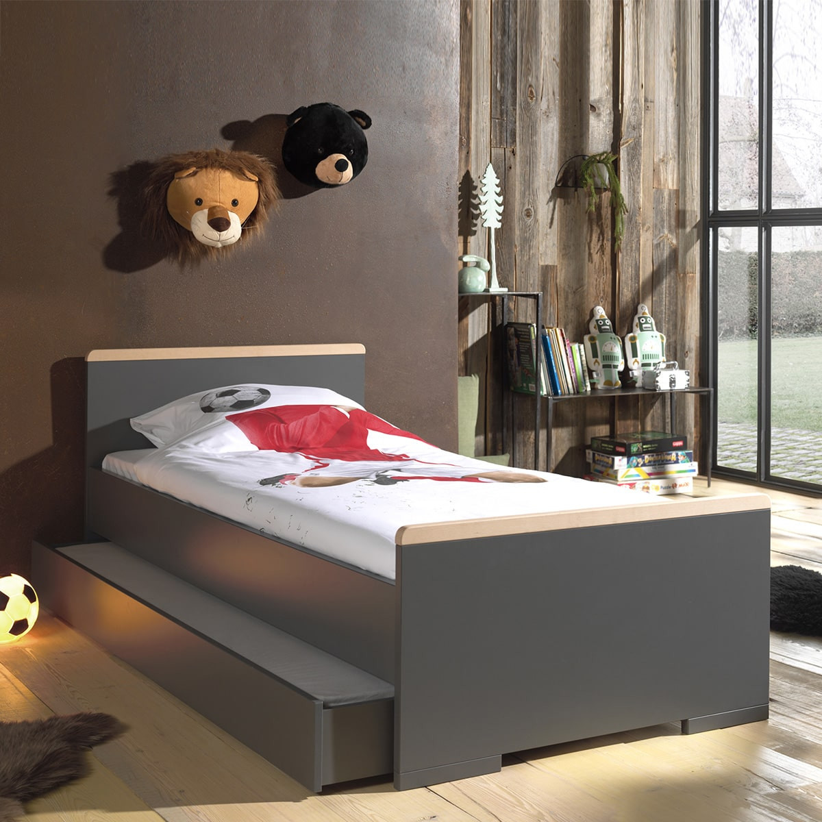 NASH DARK - Lit 90x200cm Anthracite et Bois avec Tiroir de Lit ...