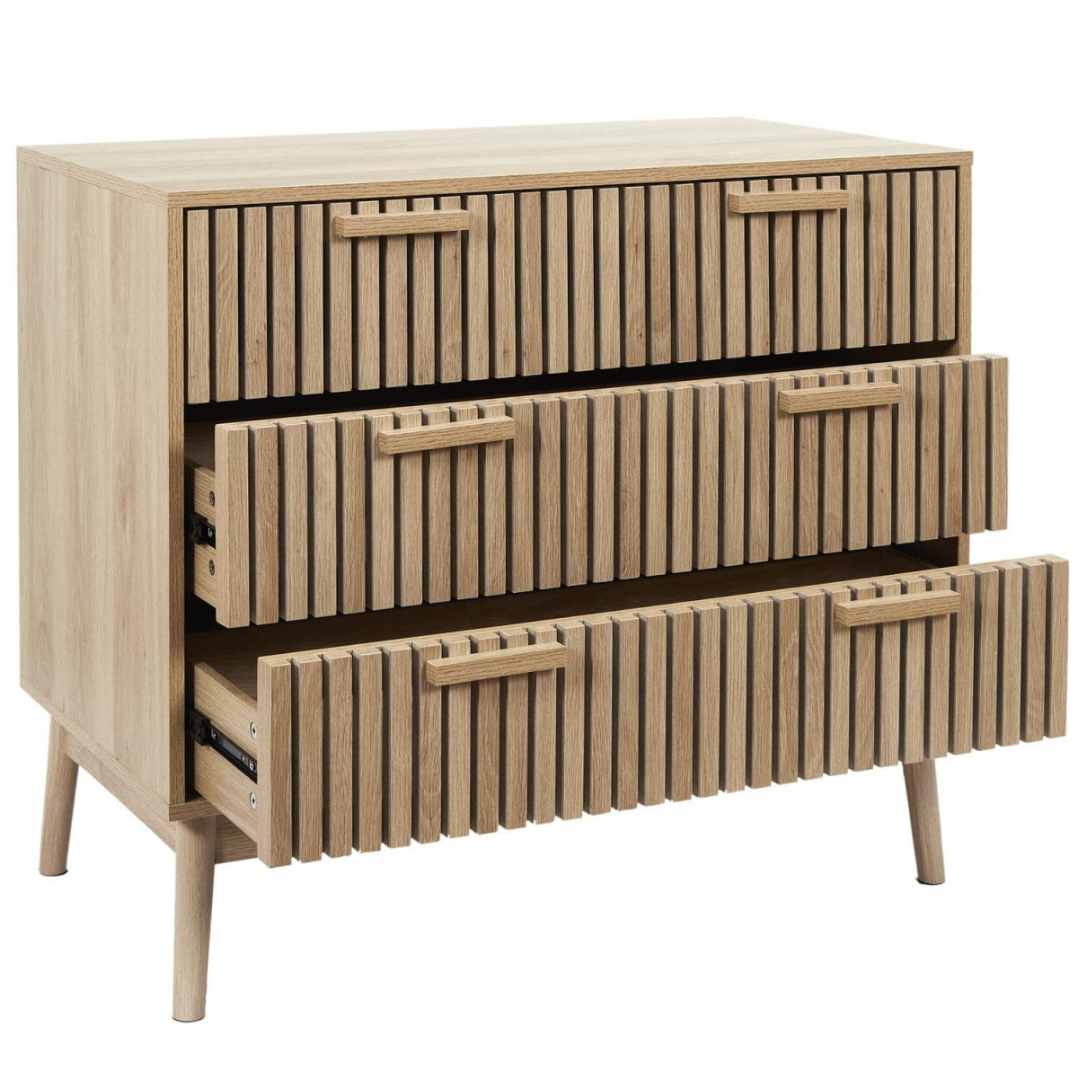 PAJAN - Commode 3 Tiroirs Effet Bois avec Tasseaux - Altobuy.fr ...