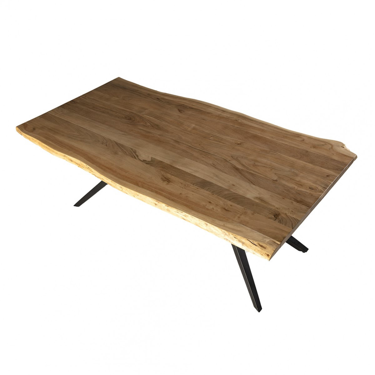 ARCANE - Table de Repas 200cm en Acacia Massif Piétement Evasé Métal ...