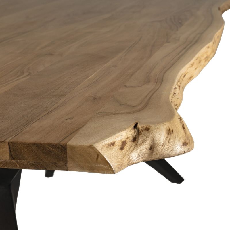 ARCANE - Table de Repas 200cm en Acacia Massif Piétement Evasé Métal ...