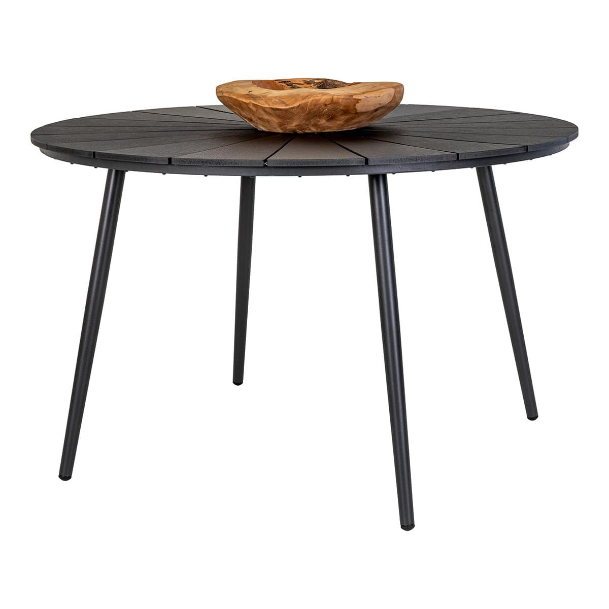 GAPIA - Table Ronde Ø120cm Plateau Soleil Effet Bois Noir et Métal ...