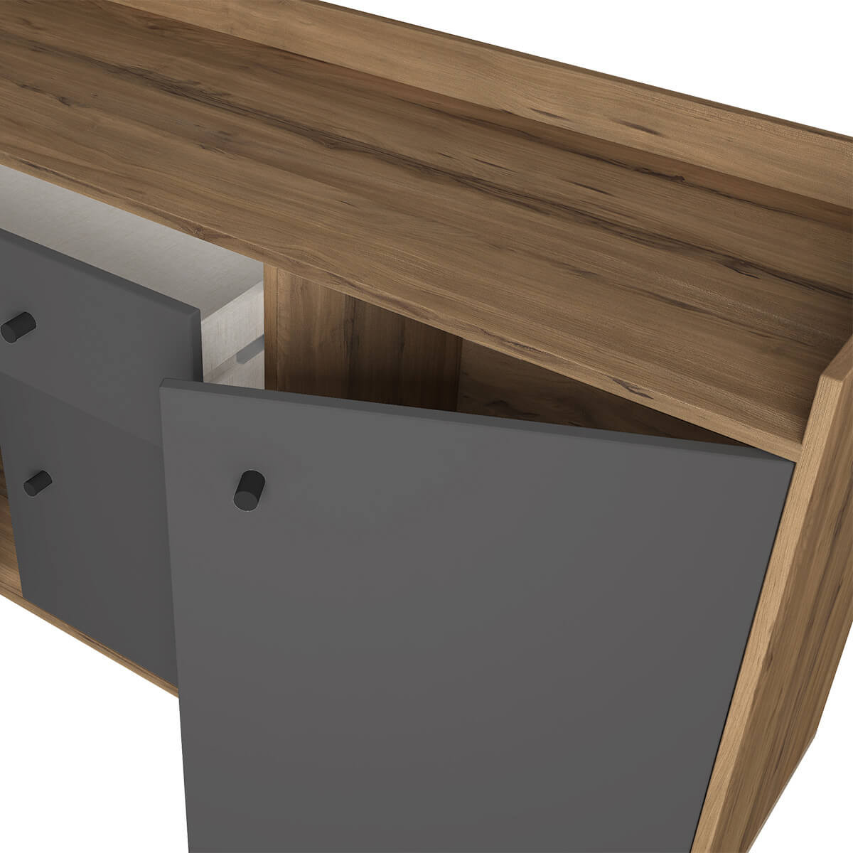 RICQ - Buffet 4 Portes 1 Tiroir Gris Anthracite et Aspect Noyer ...