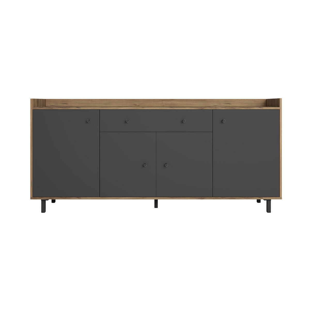 RICQ - Buffet 4 Portes 1 Tiroir Gris Anthracite et Aspect Noyer ...