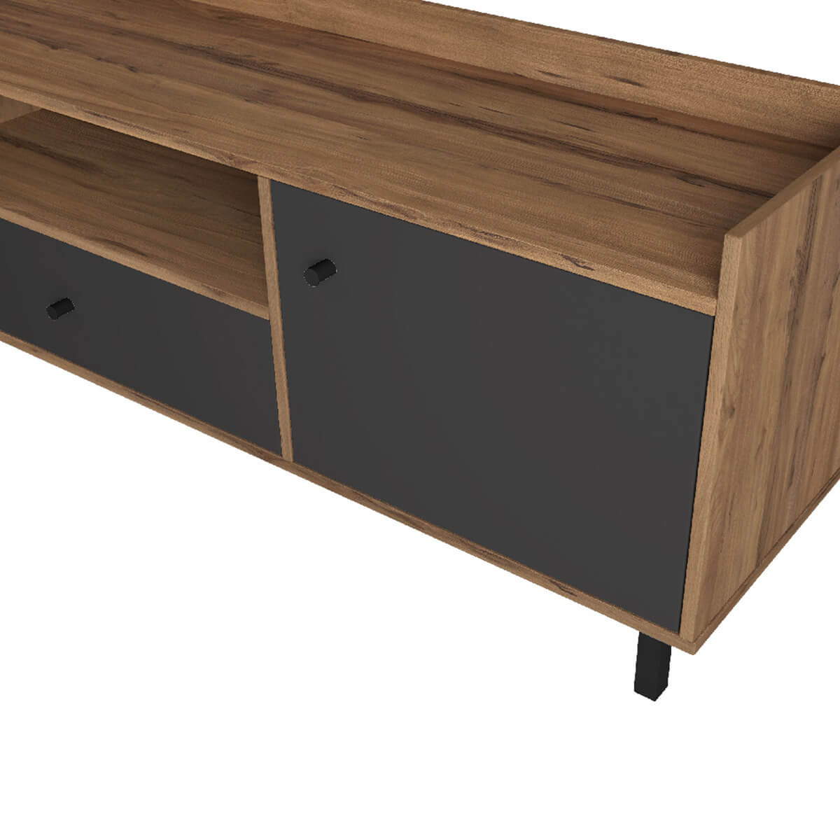 RICQ - Meuble TV 2 Portes 1 Tiroir Gris Anthracite et Aspect Noyer ...