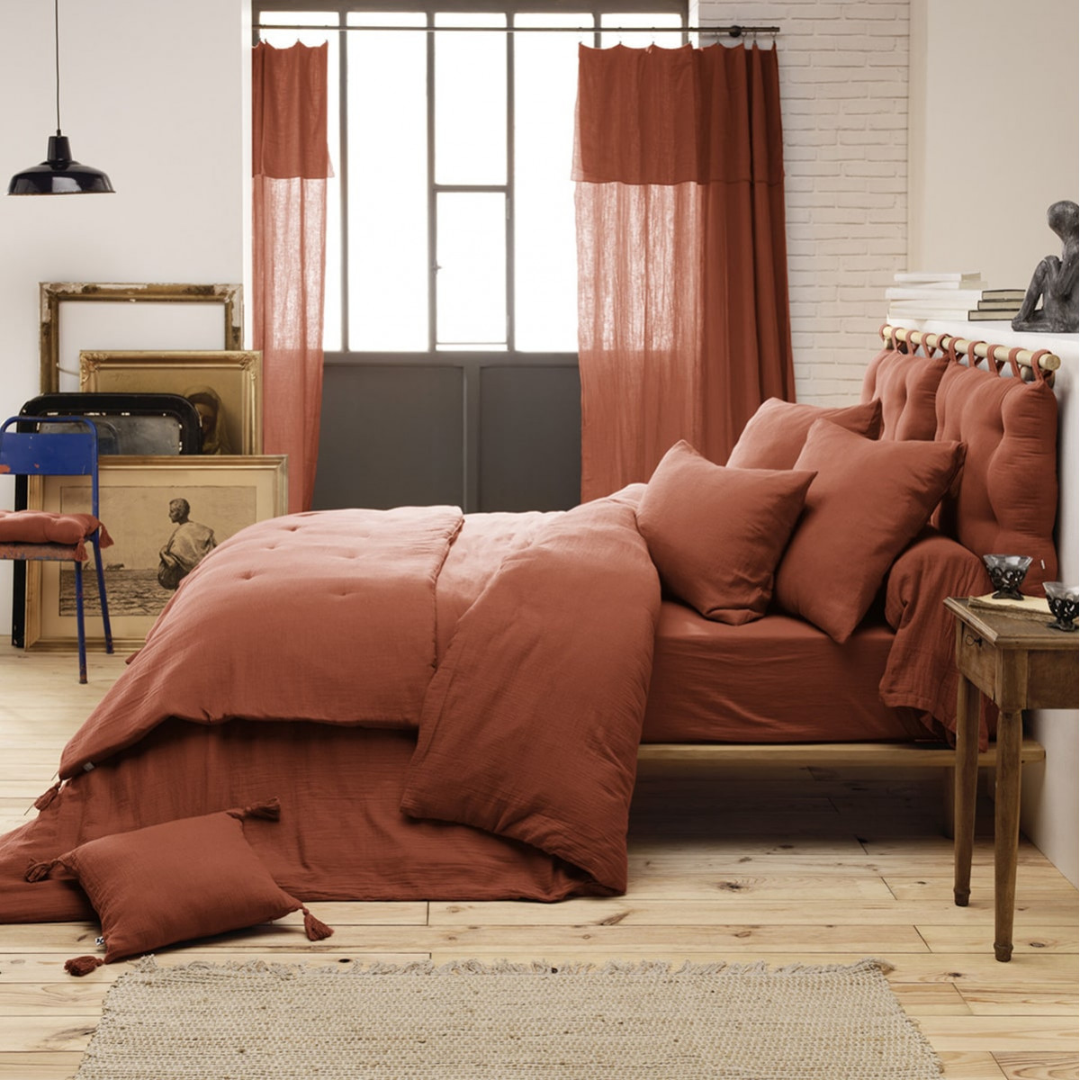 OUREA - Chemin de Lit 90x200cm Capitonné Gaze de Coton Terracotta ...