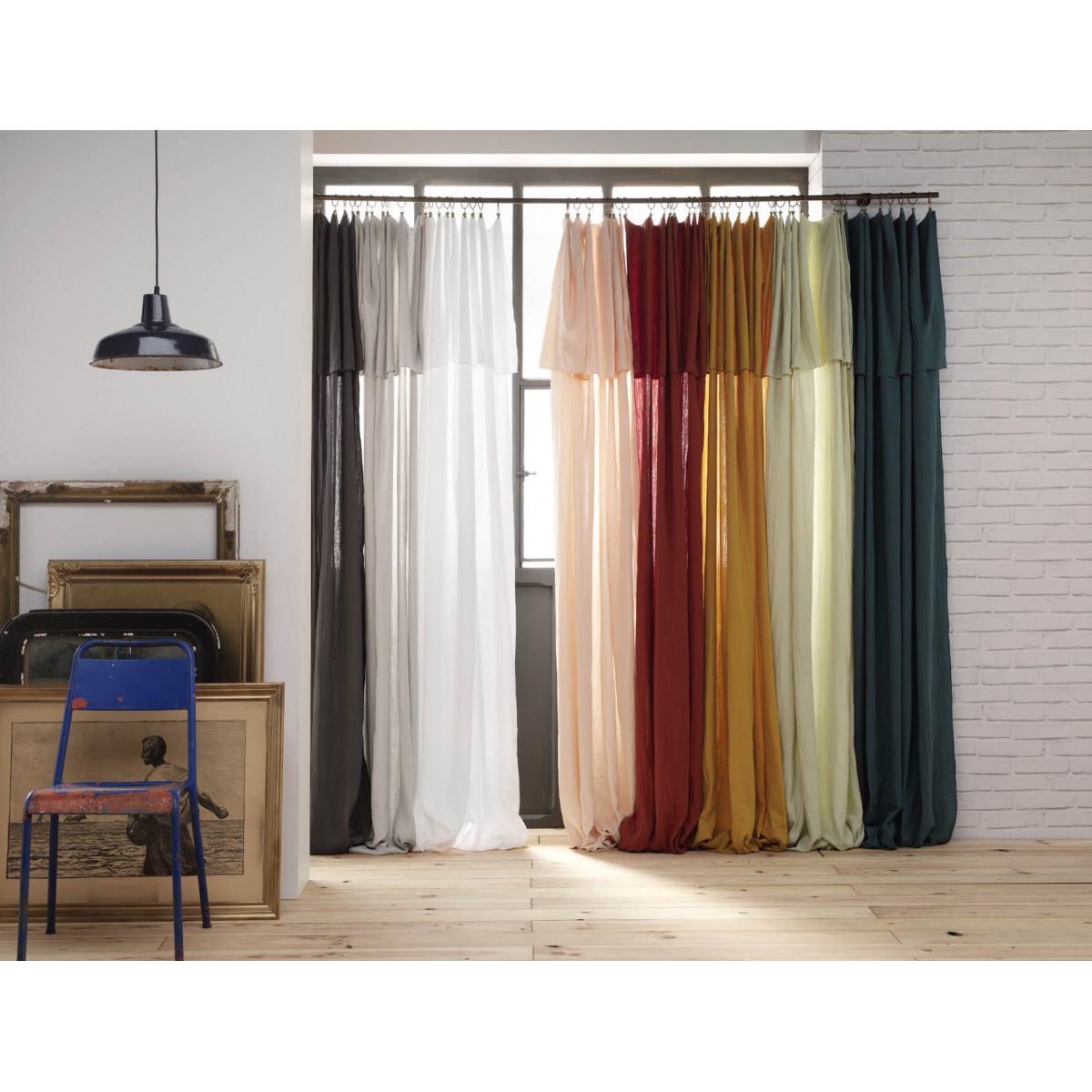 OUREA - Rideau Ajustable 140x300 cm Gaze de Coton Pampa + 8 Anneaux ...