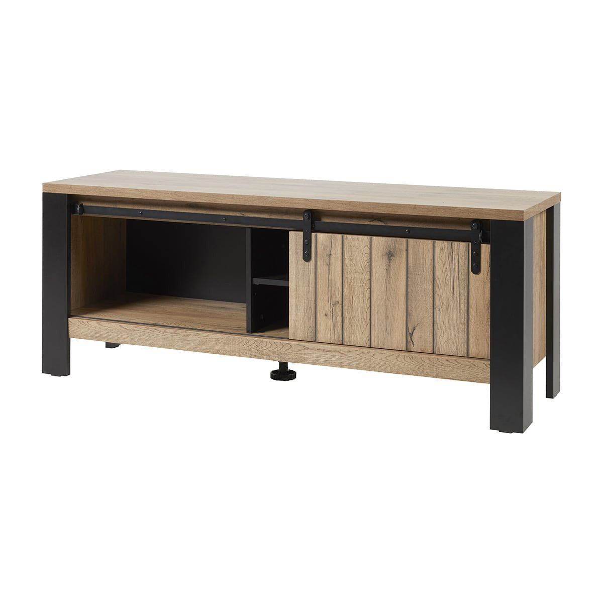 CLODIUS - Meuble TV 1 Porte Coulissante 2 Niches Métal et Aspect Bois ...