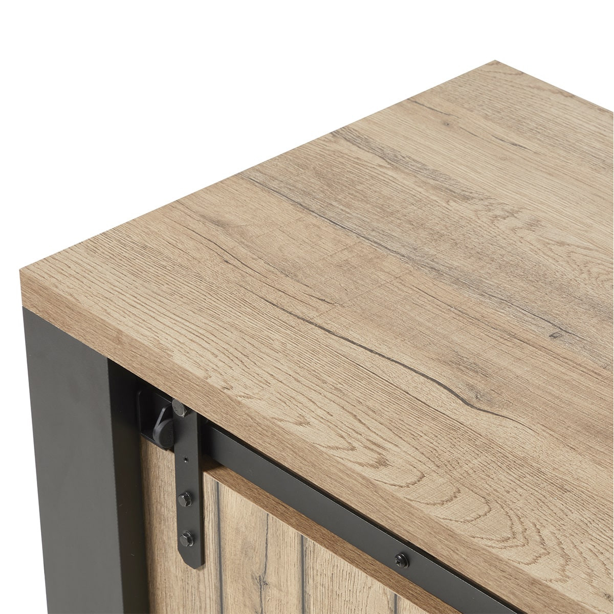 CLODIUS - Meuble TV 1 Porte Coulissante 2 Niches Métal et Aspect Bois ...
