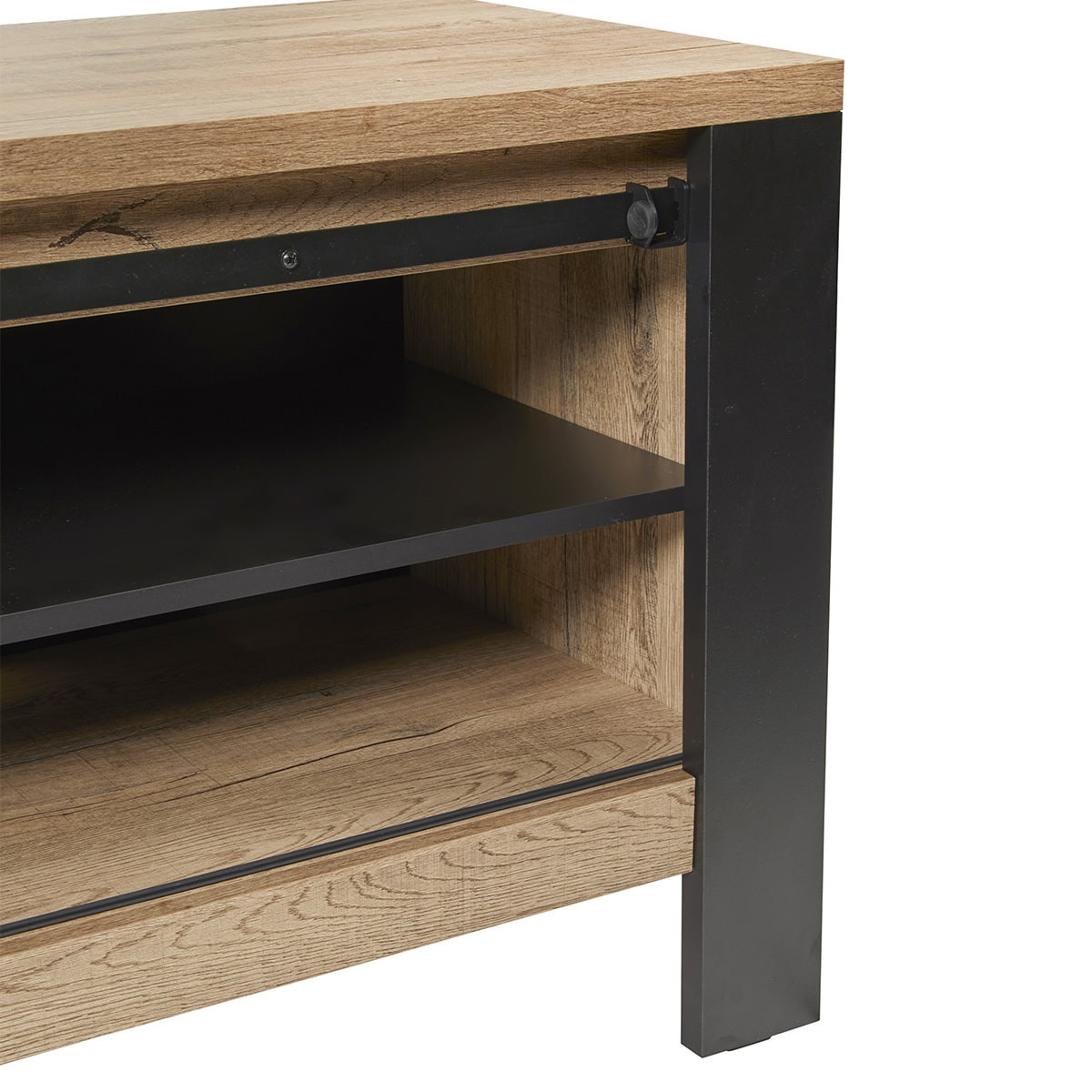 CLODIUS - Meuble TV 1 Porte Coulissante 2 Niches Métal et Aspect Bois ...
