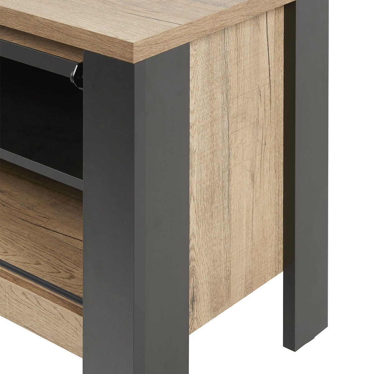 CLODIUS - Meuble TV 1 Porte Coulissante 2 Niches Métal et Aspect Bois ...