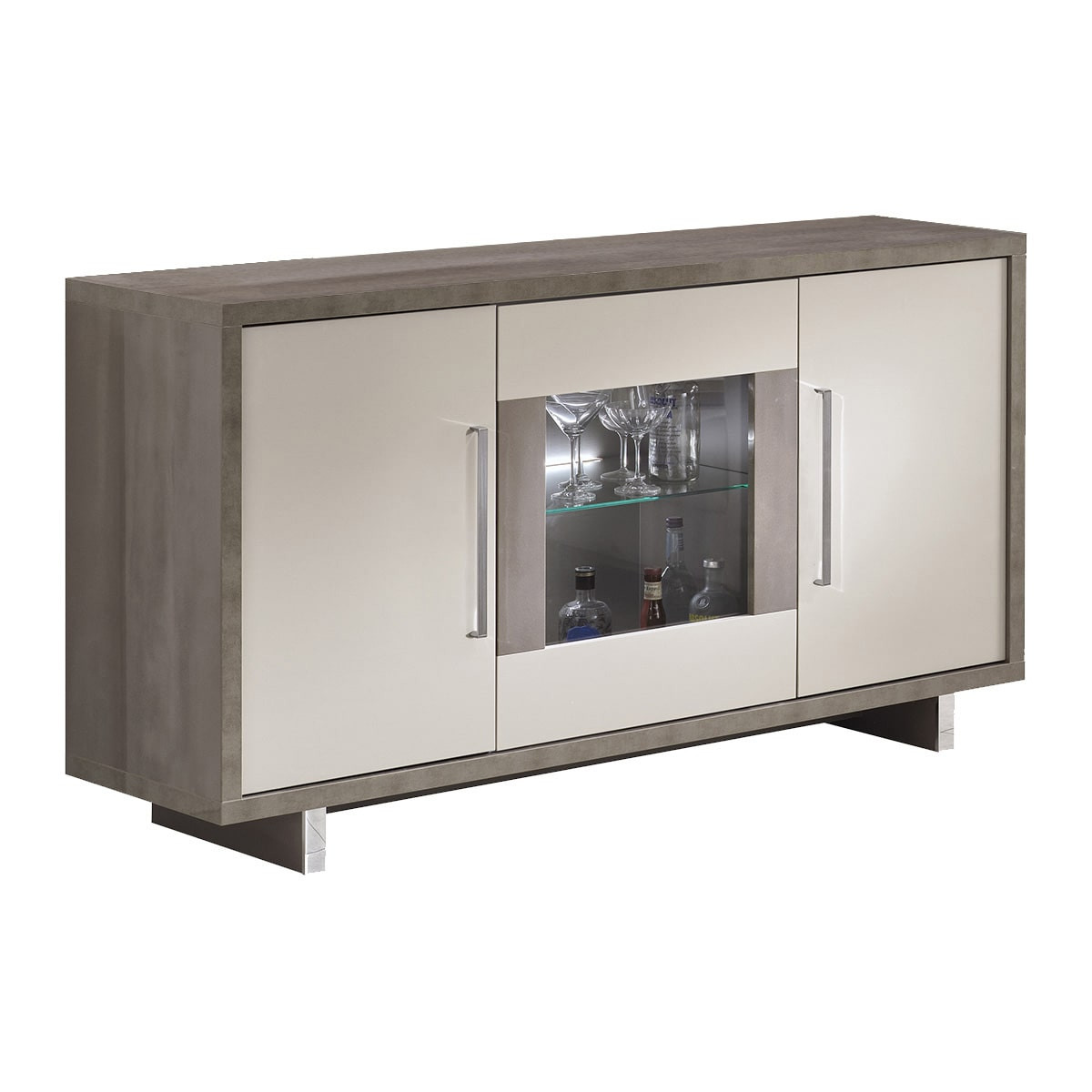 AUXANE - Ensemble Table Basse + Table d'Appoint + Buffet 3P Led Gris ...