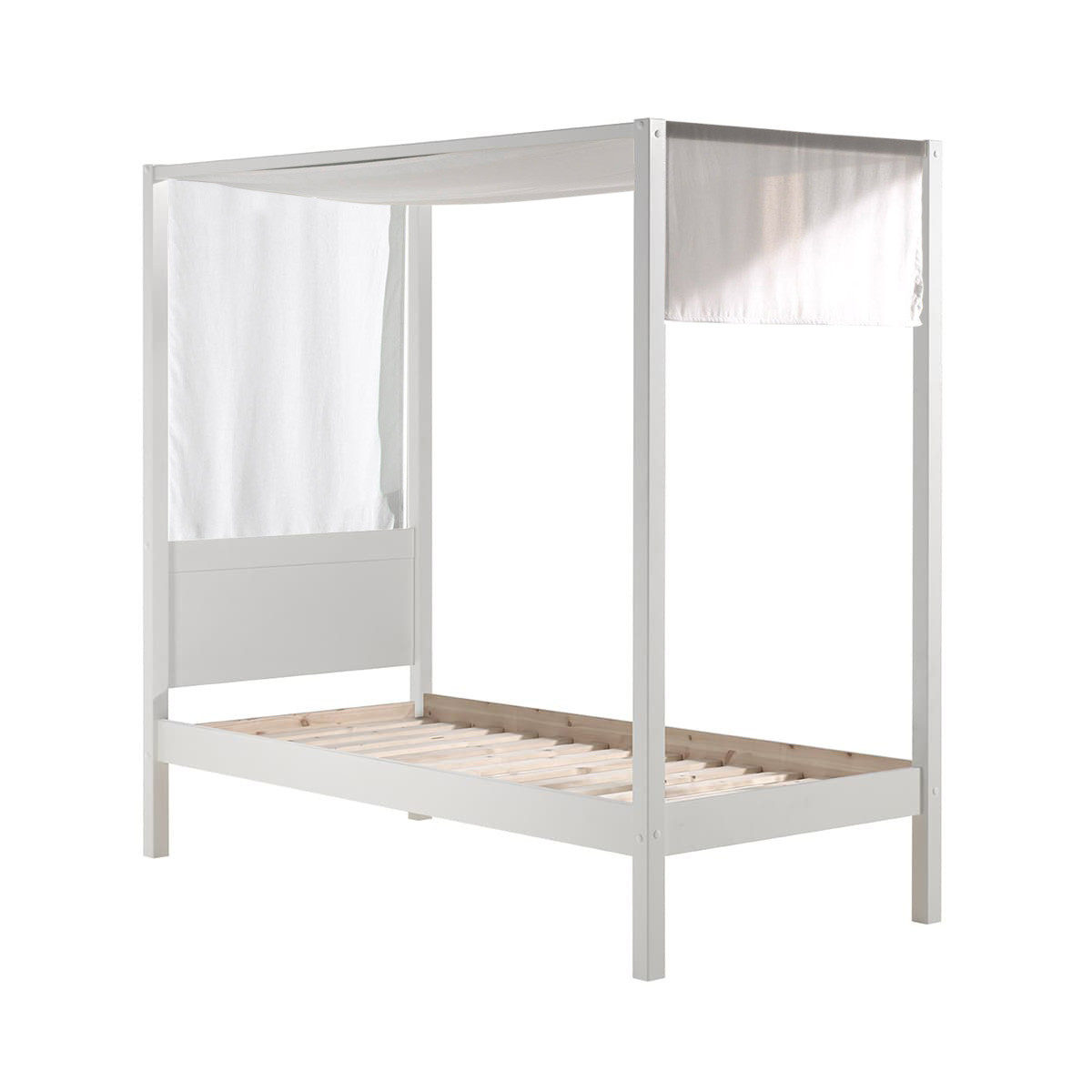 ALCOVE - Lit Baldaquin en Pin Laqué Blanc 140x200cm avec Voilage Blanc ...