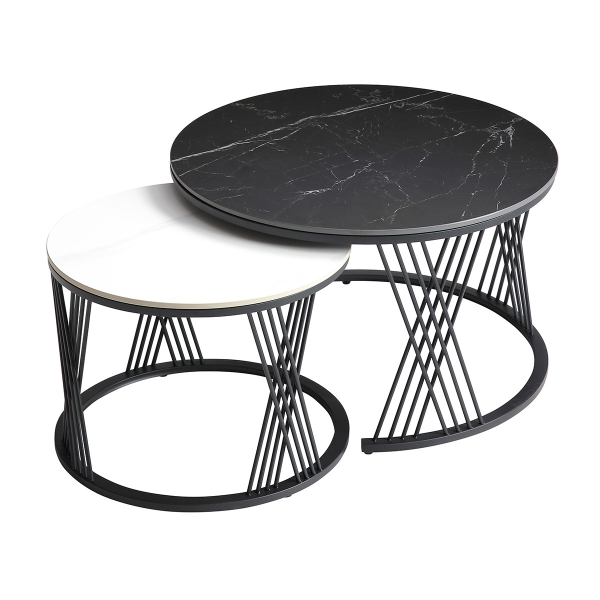 LUZ - Tables Gigogne Plateaux Céramique Marbrés Noir et Blanc Pieds Métal Noir -Altobuy.fr ...