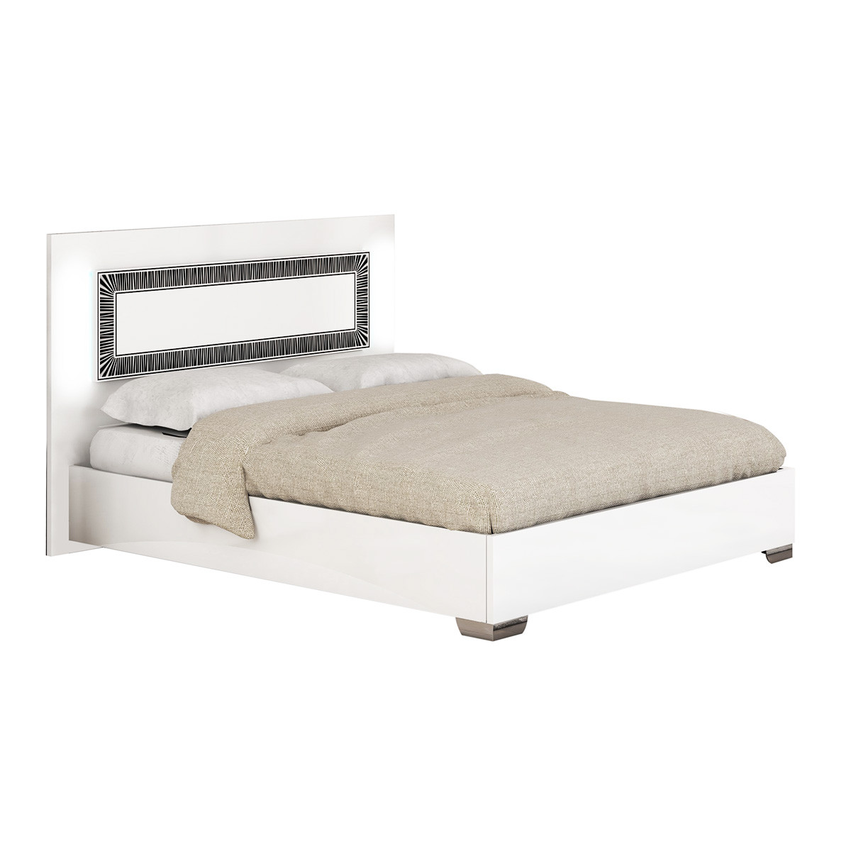 GAÏA - Lit 140x190 cm Laqué Blanc avec Décor Noir sur la Tête de Lit ...