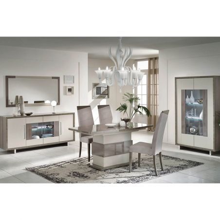 AUXANE - Pack Séjour Table Allongeable + Buffet 4P + Vitrine 2P Gris ...