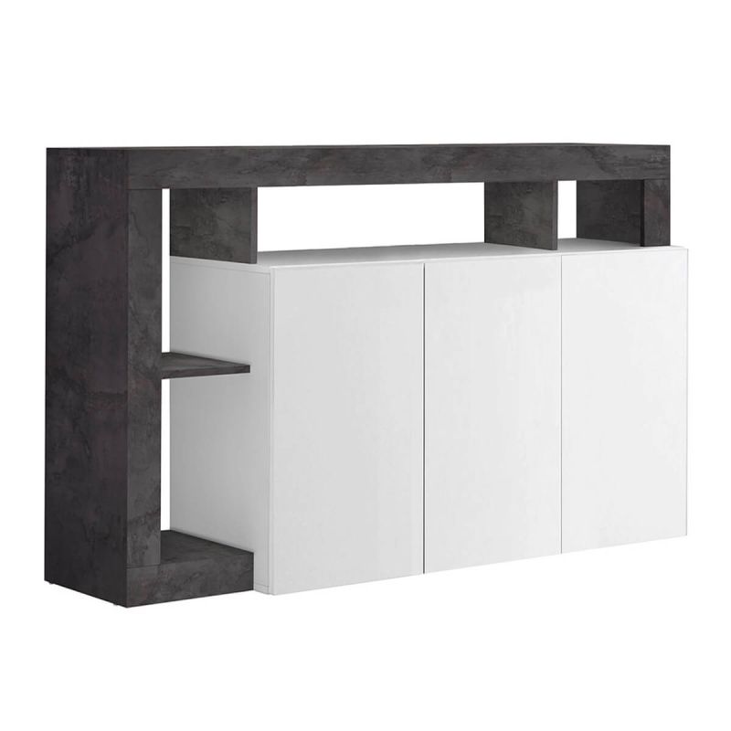 ARTURO - Ensemble Buffet 3P + Meuble Bar Blanc Laqué Niches Aspect ...