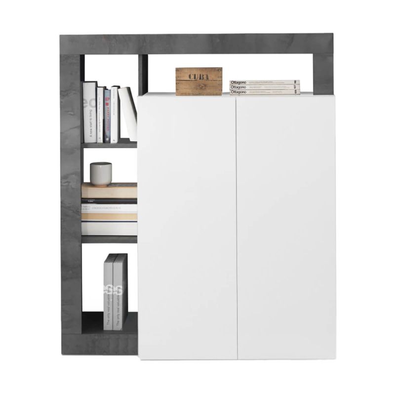 ARTURO - Ensemble Buffet 3P + Meuble Bar Blanc Laqué Niches Aspect ...