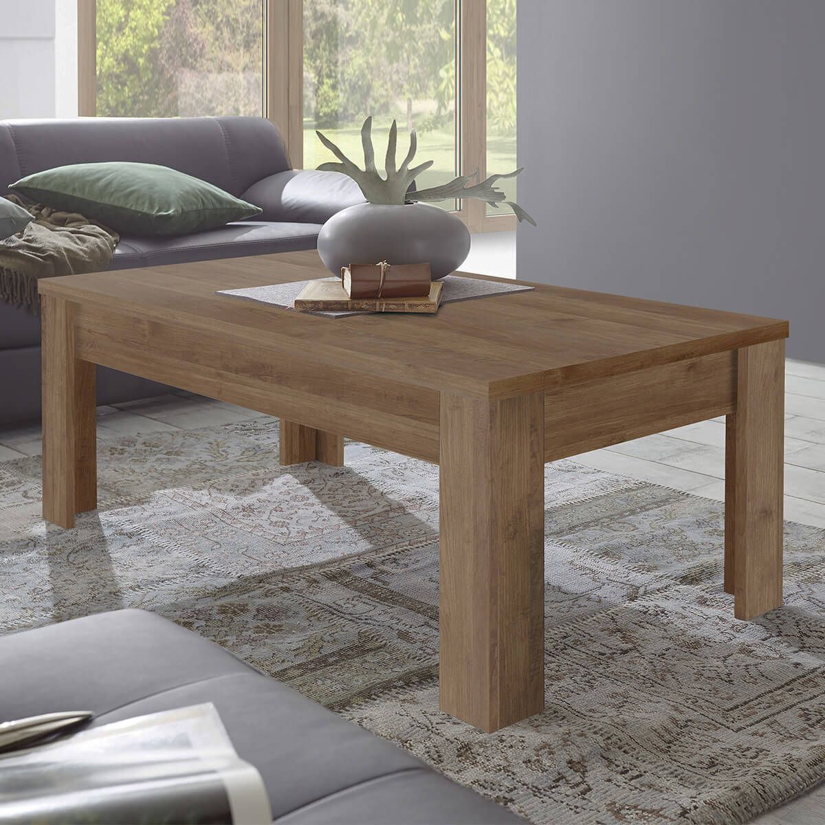 MERCURE - Table Basse Rectangulaire Plateau et Pieds Aspect Chêne ...