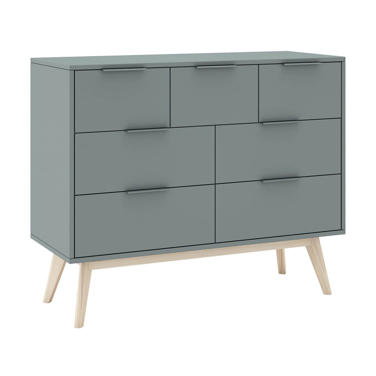 CANACA - Commode 7 Tiroirs Scandinave MDF et Pin Massif Gris Vert ...
