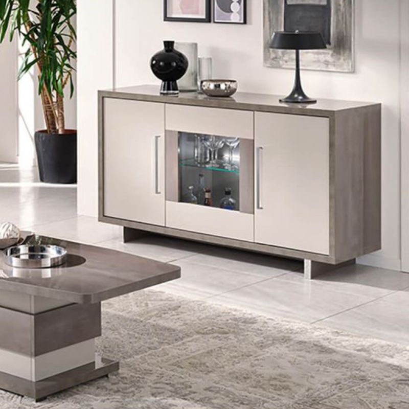 AUXANE - Ensemble Table Basse + Table d'Appoint + Buffet 3P Led Gris ...