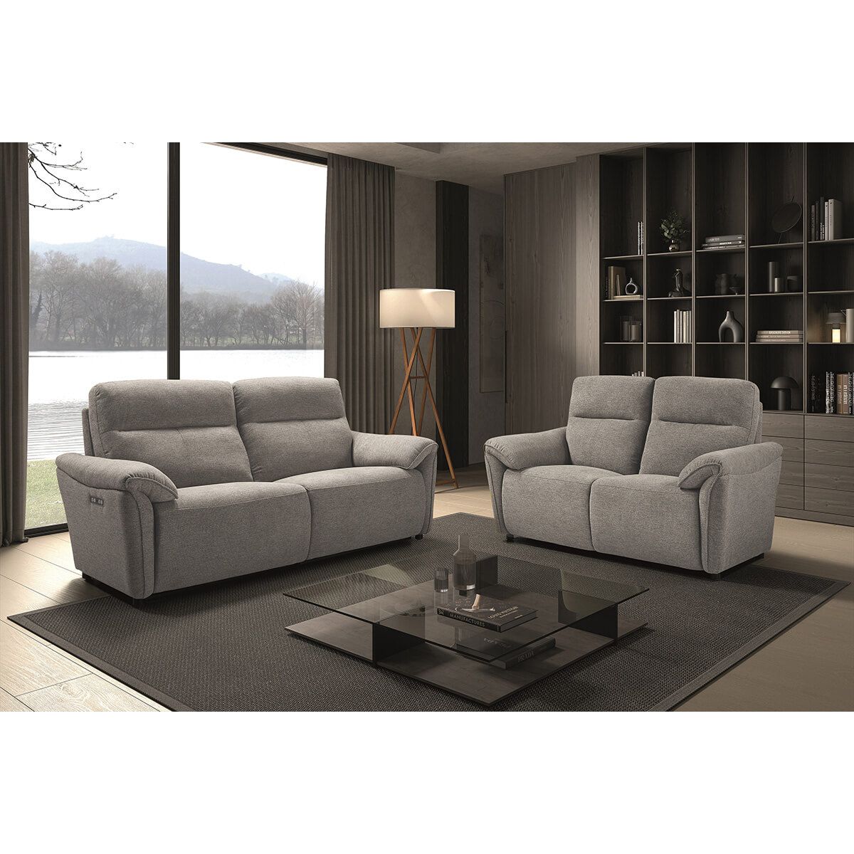 MAZARO - Canapés 3 Places Relax Electrique + 2 Places Fixe Tissu Gris ...