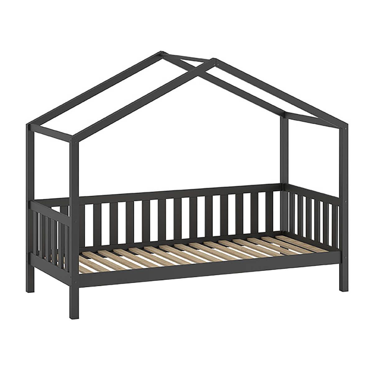 ARKAN - Lit Maison à Barrières 90x200cm Pin Anthracite -Altobuy.fr ...