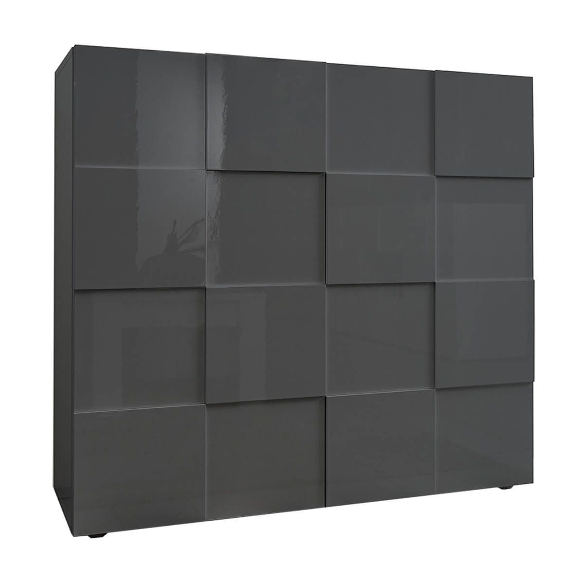 REBECCA - Meuble Rangement 2 Portes Laqué Gris Carbone Relief Damiers ...