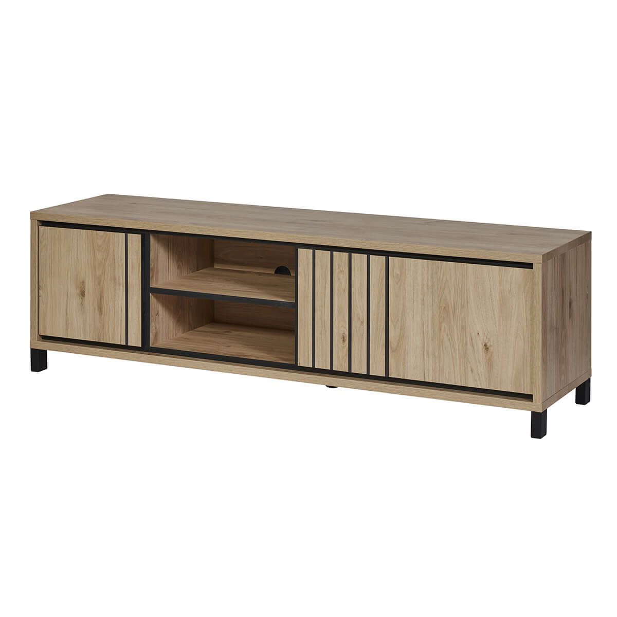 ANTHONY - Meuble TV 170cm Aspect bois Détail Déco Lignes Verticales ...