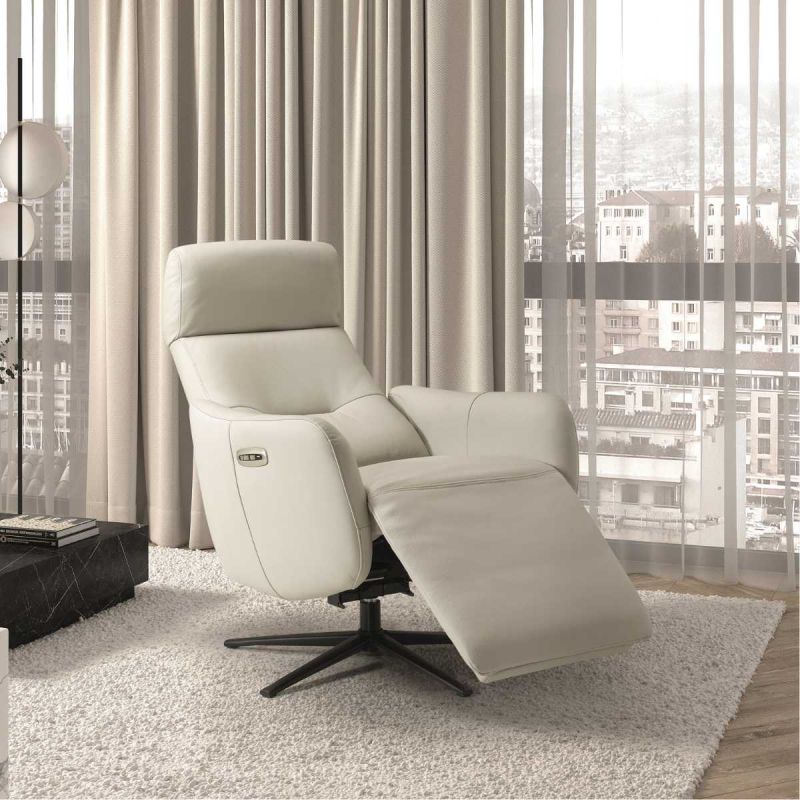 Fauteuil relax électrique pivotant avec têtière manuelle tout cuir gris ...