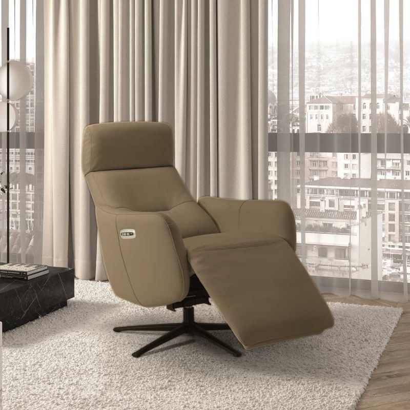Fauteuil relax électrique pivotant avec têtière manuelle tout cuir ...