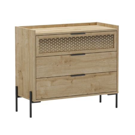 Commode 3 tiroirs dont 1 sculpté en mélaminé imitation bois clair ...