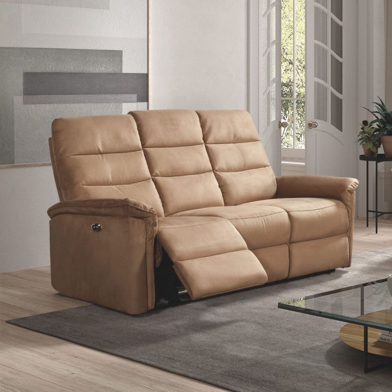 Canapé 3 places relax électrique en tissu polyester marron glacé ...