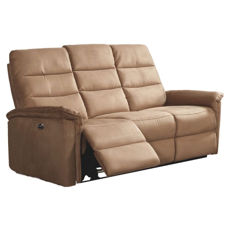Canapé 3 places relax électrique en tissu polyester marron glacé ...