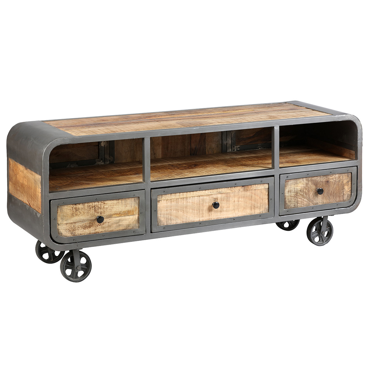 EDWIN - Buffet 2 Portes 3 Tiroirs Acier et Bois Massif - Altobuy.fr ...
