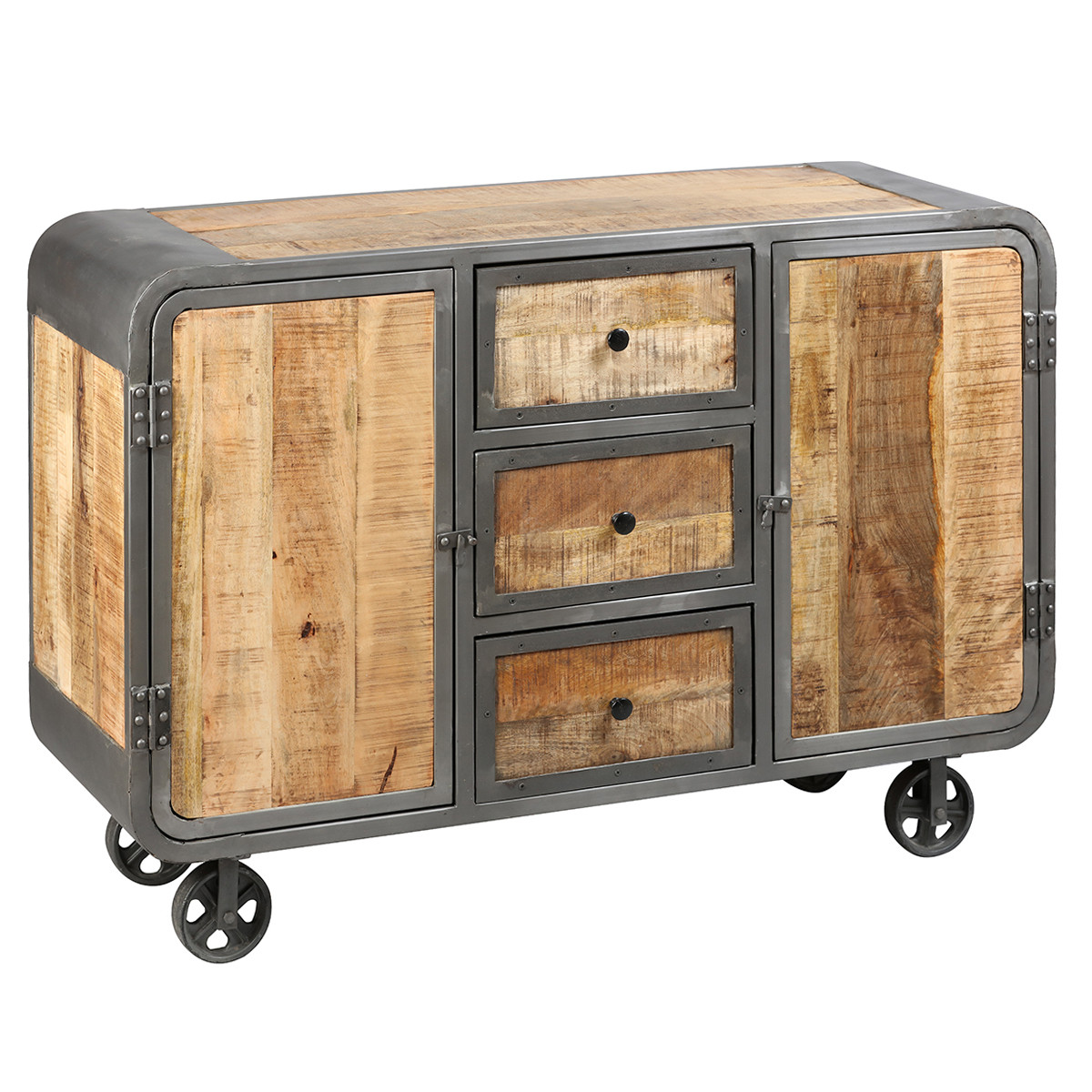 EDWIN - Buffet 2 Portes 3 Tiroirs Acier et Bois Massif - Altobuy.fr ...