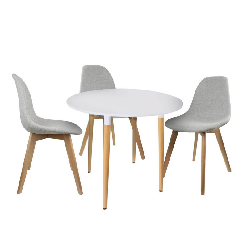 Zuri - Table Ronde Blanche et Pieds effet Bois