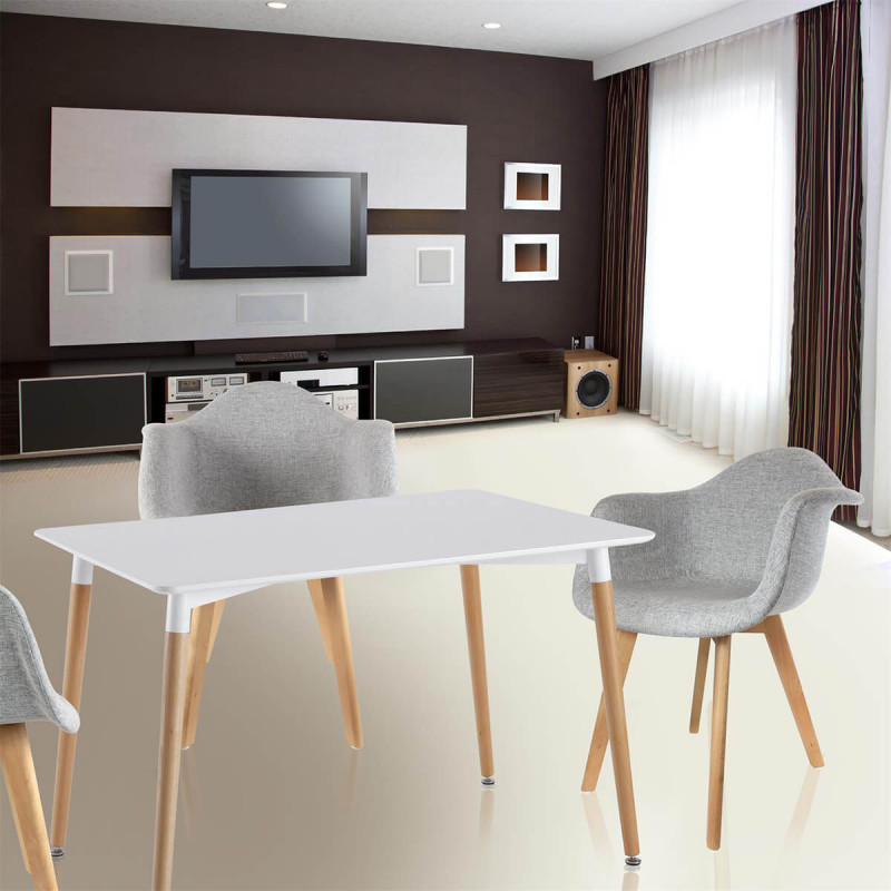 Zuri - Table Rectangulaire Blanche et Pieds effet Bois